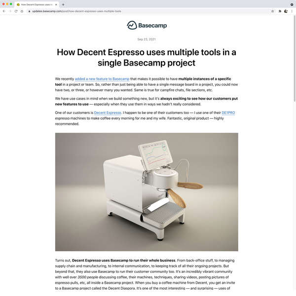 Article: how Decent uses Basecamp